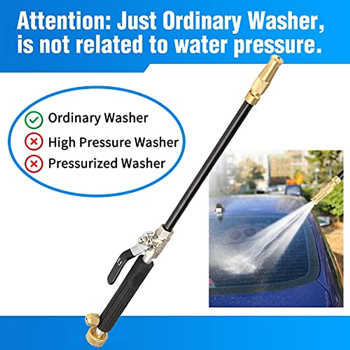 Portable Hydro Jet High Pressure Power Washer Gun Pressure Washer Wand Extension, Hydrojet Pressure Washer Gun with 3 Hose Nozzles - High Pressure Hose Attachment for Garden Hose and Car Washing
