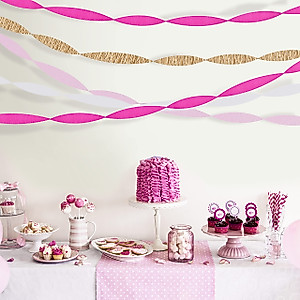 Streamers Bridal Shower Decorations,8 Rolls Rose Pink White Gold Crepe Paper Streamer for Bachelorette Party Wedding Shower Baby Shower Birthday Valentine's Day Decorations Party Supplies,82ft Long