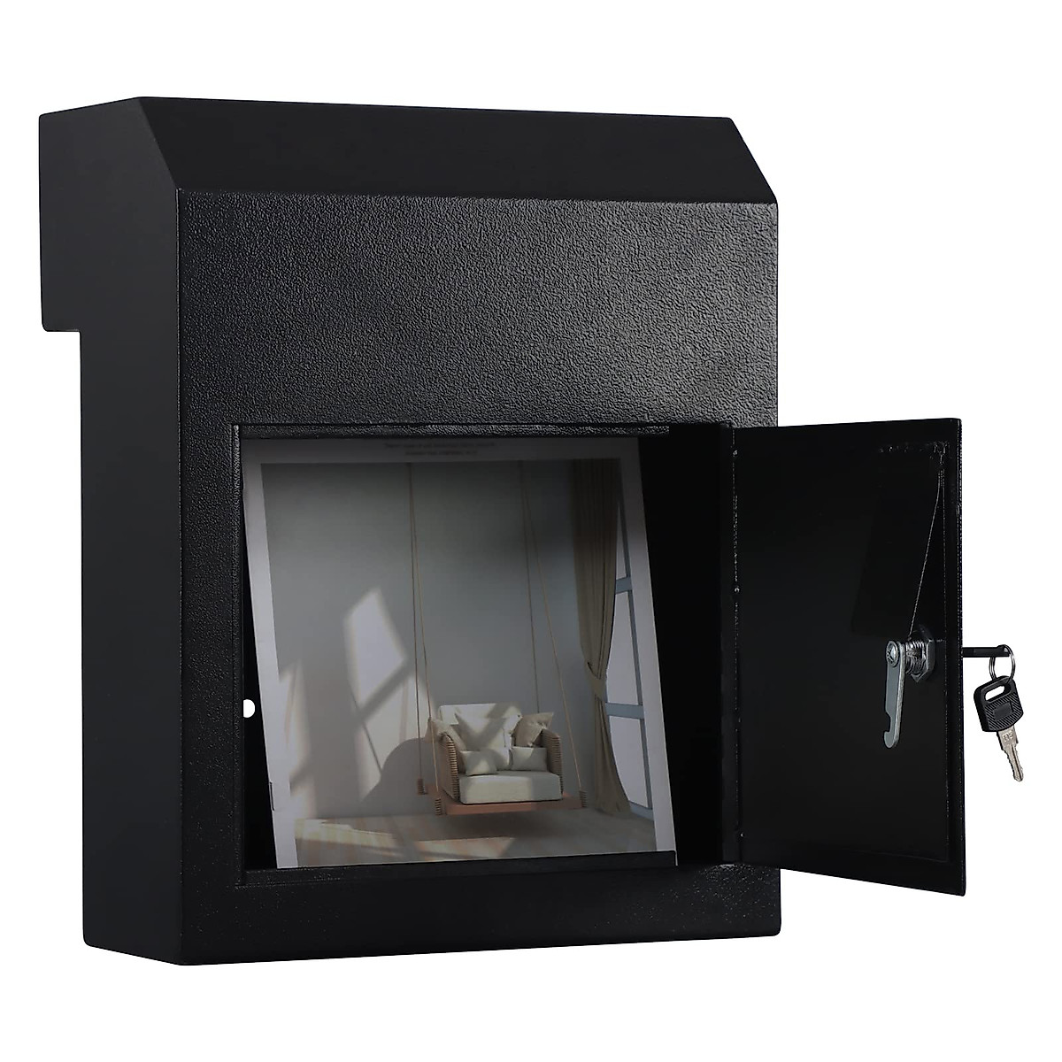 xydled Door Drop Box for Mail, Heavy Duty Mail Boxes with Key Lock,15''x12''x6'',Locking Metal Mailbox Door Mounted,Through The Door Safe Locking Drop Box, Black Upgrade