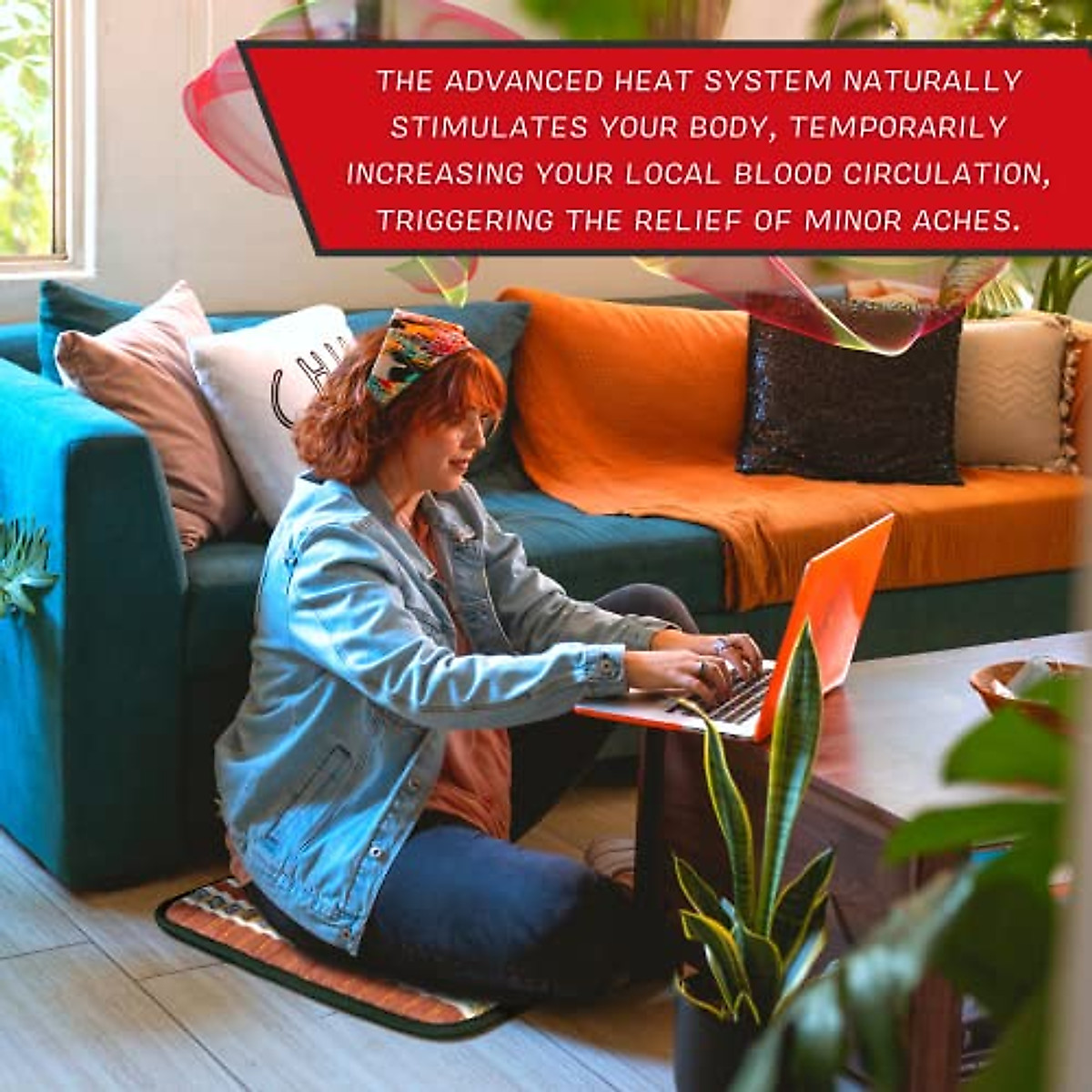 HealthyLine Small Far Infrared Electric Heating Pad for Pain Relief, Heat Therapy with Tourmaline, Amethyst & Obsidian Gemstones, Calming Negative Ions, Auto Shut Off Inframat Pro 18"x18"