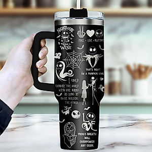 GEPOSTORE Movie Lover Gifts, Christmas Before Movie 40 oz Laser Tumbler Handle and Straw, Jack Sally Movie Tumblers Cup, Halloween Mug, Birthday Gifts for Couple