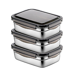 3 Pack 304 Stainless Steel Large Food Storage Container with Lids Airtight Metal Food Containers Stackable Meal Prep Leftover Containers for Freezer Fridge Oven Dishwasher Safe (Size : 850ML)