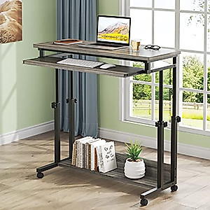 LITTLE TREE Portable Rolling Desk, Adjustable Height Small Standing Desk Computer Workstation with Keyboard Tray for Small Space