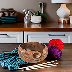 Earthly Home Wooden Yarn Bowl Handmade Yarn Bowl with Holes for Crocheting and Knitting Christmas Gift Crochet Accessories 5.5" x 3"