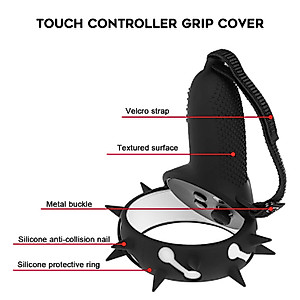 (1 Set) Seltureone Compatible for Quest 2 Touch Controller Full Grip Cover with Prick, Spiny Anti-slip Anti-fall Protective Silicone Sleeve with Hand Strap for Quest 2 Right Left, Black