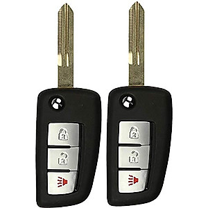 KeylessOption Keyless Remote Uncut Flip Key Fob for Nissan Frontier Murano Titan Versa Xterra Infiniti (DIY Program Included) Pack of 2