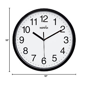 Yoobure 10 Inch Silent Quartz Decorative Wall Clock Non-Ticking Classic Digital Clock Battery Operated Round Easy to Read Home/Office/School Clock