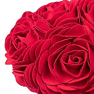 JWH 3D Flower Throw Pillow Cover Aesthetic Decorative Romantic Accent Pillow Case Heart Shaped Cushion Handmade Pillowcase for Girls Bed Bedroom Couch Gift 14x16 Inch Red