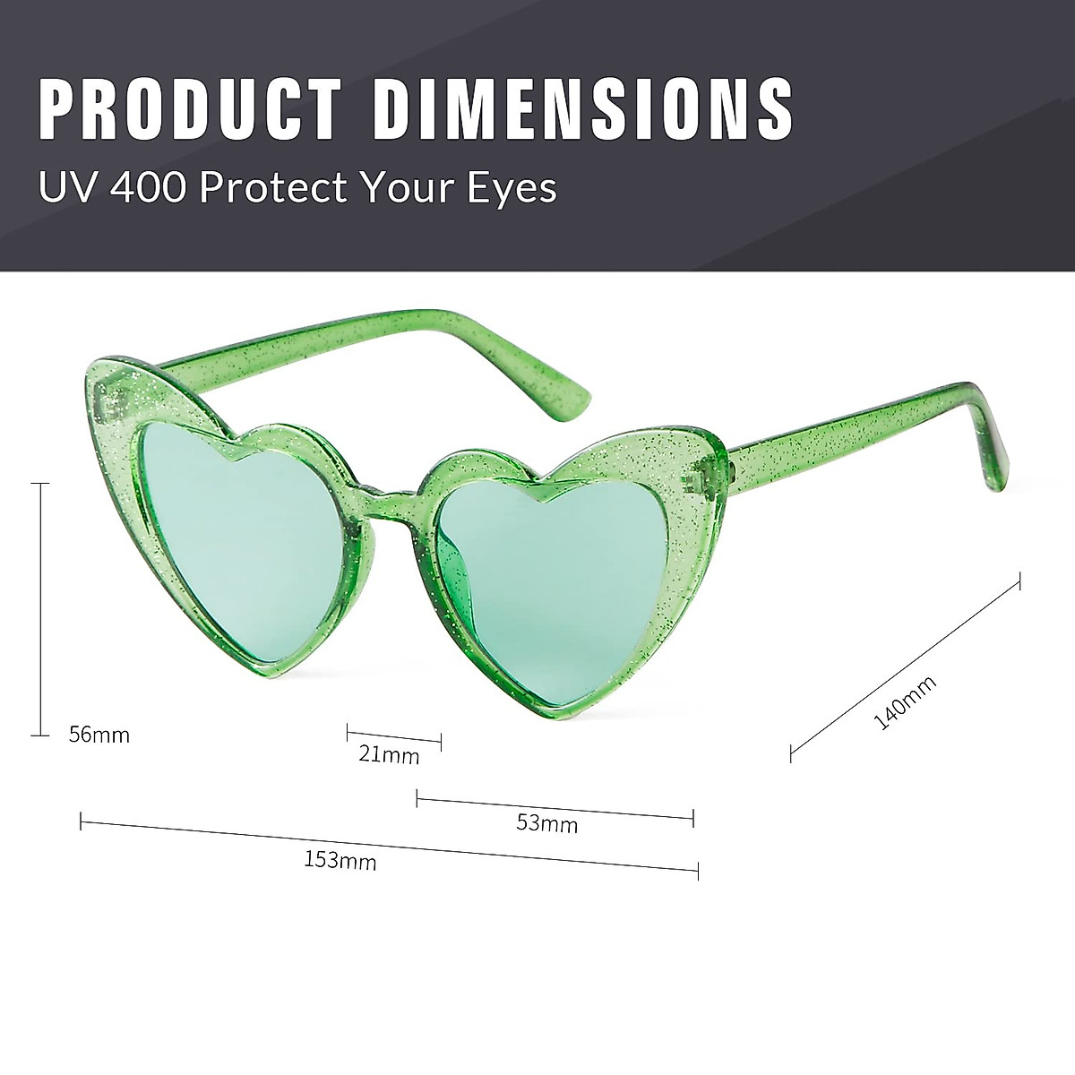 GIFIORE Heart Shaped Sunglasses for Women,Vintage Cat Eye Retro Oversized Clouts Glasses (Clear Green Glitter)