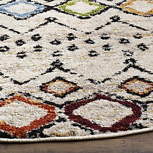 SAFAVIEH Amsterdam Collection Area Rug - 9' Round, Ivory & Multi, Moroccan Boho Design, Non-Shedding & Easy Care, Ideal for High Traffic Areas in Living Room, Bedroom (AMS108K)