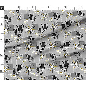 Spoonflower Fabric - Mid Century Modern Coffee Time Mod Neutral Gray 1950S Star Retro Printed on Petal Signature Cotton Fabric by The Yard - Sewing Quilting Apparel Crafts Decor