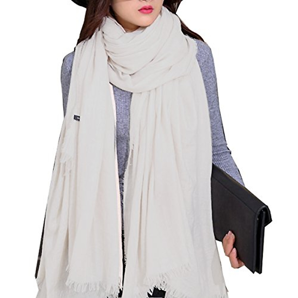 Iristide Womens Long Scarf in Solid Color, Light Weight Large Shawls Wrap for Beach Outdoor Camping Traveling Sunscreen Neckwear 75×43 inch (White)