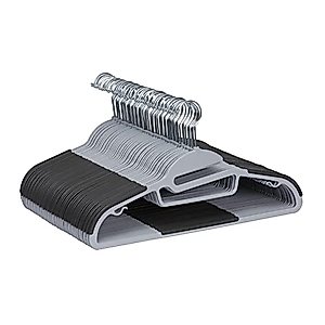 Amazon Basics Rubber Coated Plastic Hangers, Pack of 50, Gray