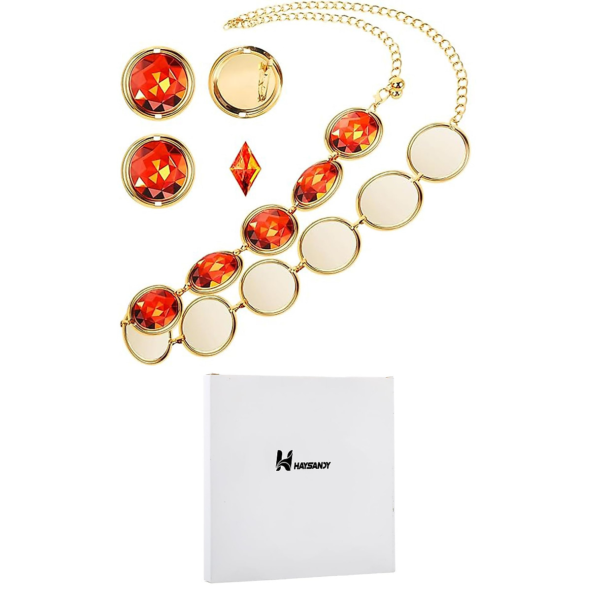 Haysandy 5 Pcs Halloween Red Gem Waist Belt Women Waist Chains with Gem and Round Acrylic Rhinestones for Cosplay Accessories(43 Inch)