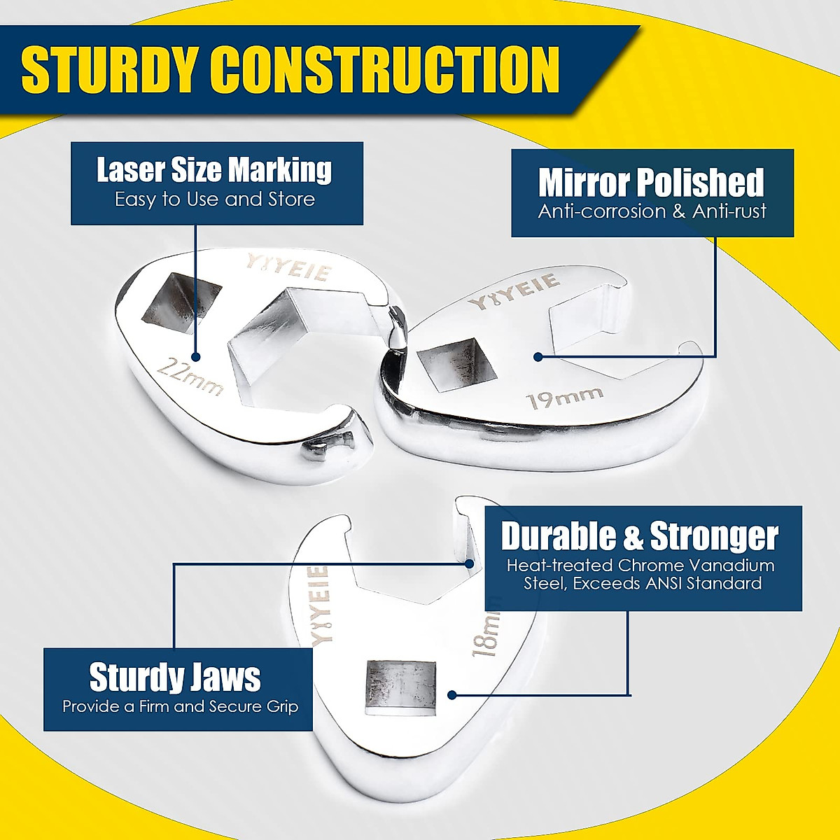 YIYEIE 3/8" Drive Crows Foot Wrench Set, 24PCS Flare Nut Crowfoot Wrench Set, Metric & SAE, 8-22mm & 5/16"-7/8", CR-V Steel, Crows Feet Wrench Set with 2 Extension Bars, Line Wrench Set with EVA Foam