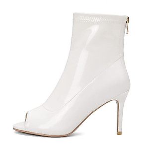 TINRYMX Latin Dance Shoes Women Salsa Bachata Tango Performance Shoes Comfy Pointed Toe High Heels Booties for Model Show,White,US 6