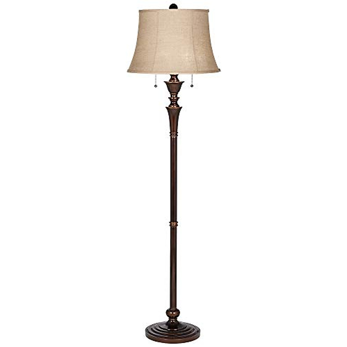 Regency Hill Brooke Traditional Standing Floor Lamp 60" Tall Rich Bronze Copper Accents Metal Column Brown Burlap Modified Bell Shade for Living Room Reading House Family Bedroom Home