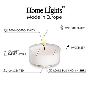 Tealight Candles, Giant 100,200,300 Bulk Packs, 4-4.5 Hrs White Unscented European Smokeless Clear Cup Tea Lights for Shabbat, Weddings, Christmas, Home Decorative- 100 Pack