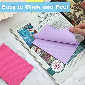 EOOUT 8 Pack Lined Sticky Notes 4x6 Inches, Pastel Ruled Self-Stick Pads, Colorful Super Sticking Power Memo Pads, Strong Adhesive Notes for Home, Office, School, Meeting, 45 Sheets/pad