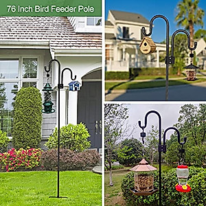 Shepards Hooks for Outdoor,76 Inch Bird Feeder Pole, Heavy Duty Shepherds Hook for Bird Feeders for Outside Tall Hummingbird Feeder Stand Bird Feeder Hanger Garden Hook Wind Chime Stand Black 1 Pack