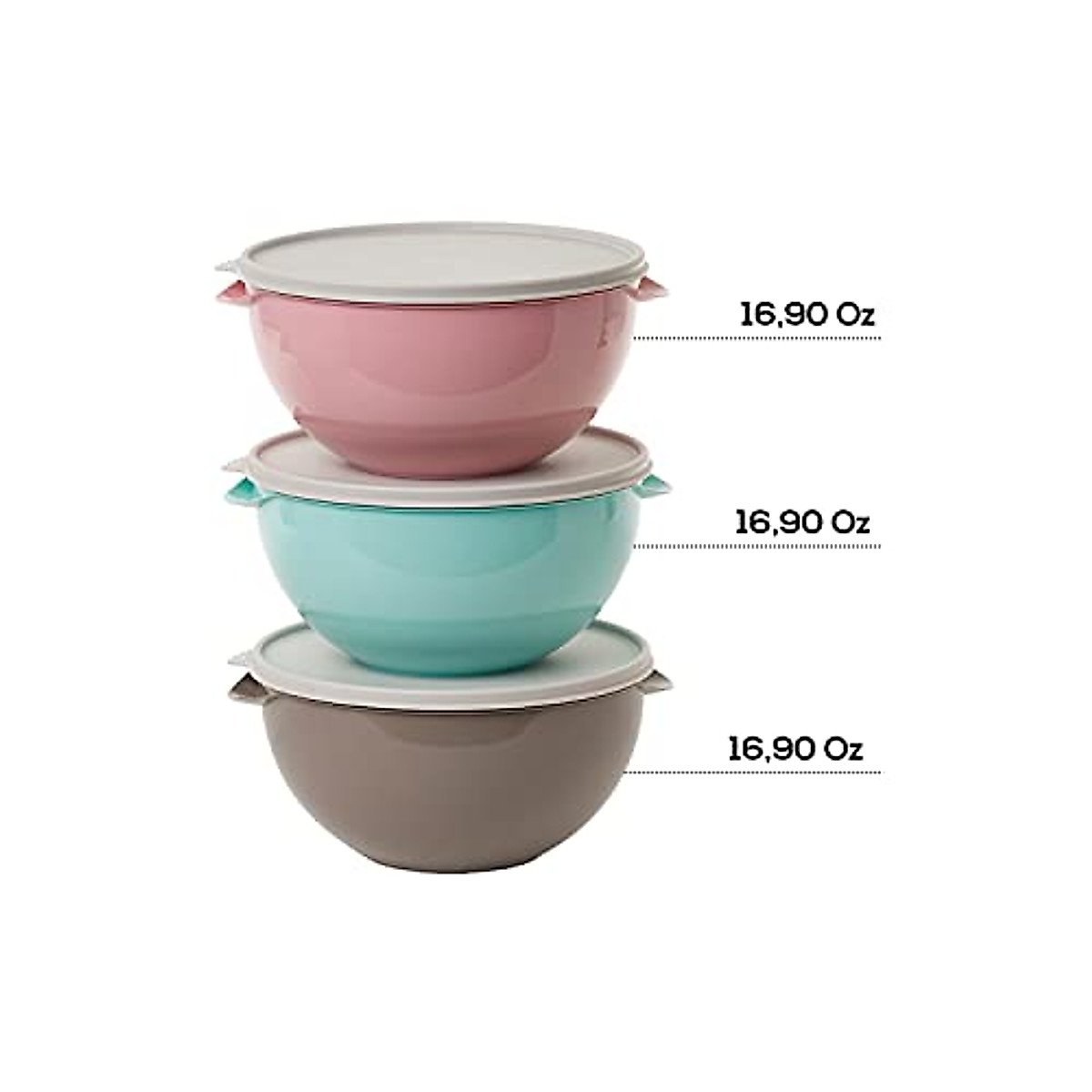 Plasvale - Set Biovita Colorful Plastic Bowls with Lids - 16.90 fl oz - 6 Pieces - Microwave, Freezer and Dishwasher Safe - BPA Free (Multicolor)