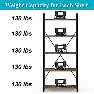 BON AUGURE Industrial Bookshelf, Etagere Bookcases and Book Shelves 5 Tier, Rustic Wood and Metal Shelving Unit (Rustic Oak)