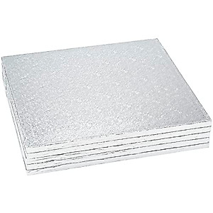 DecoPac Square Cake Drum, Foil Covered Cake Drum, Sturdy Half Inch Thick, Pack of 5, Silver - 14 Inch