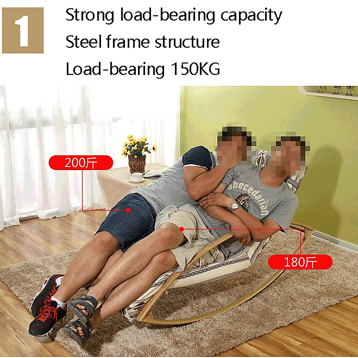 Widened Rocking Chair Outdoor Rocker Oversized Rocker With Steel Frame, Padded Cushion Portable Camping Chairs Modern Rocking Lawn Chair For Patio, Backyard, Balcony, Porch, Load Capacity 150KG ( Colo