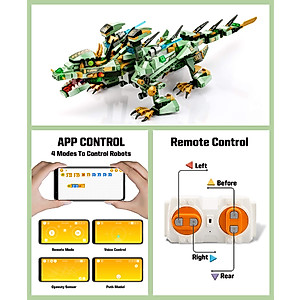 WALARLO Dragon Building Sets, Remote and APP Control Green Ninja Battle Dragon Toy, STEM Toys Gifts for Boys Age 8+, 2023 New (515 Pieces)