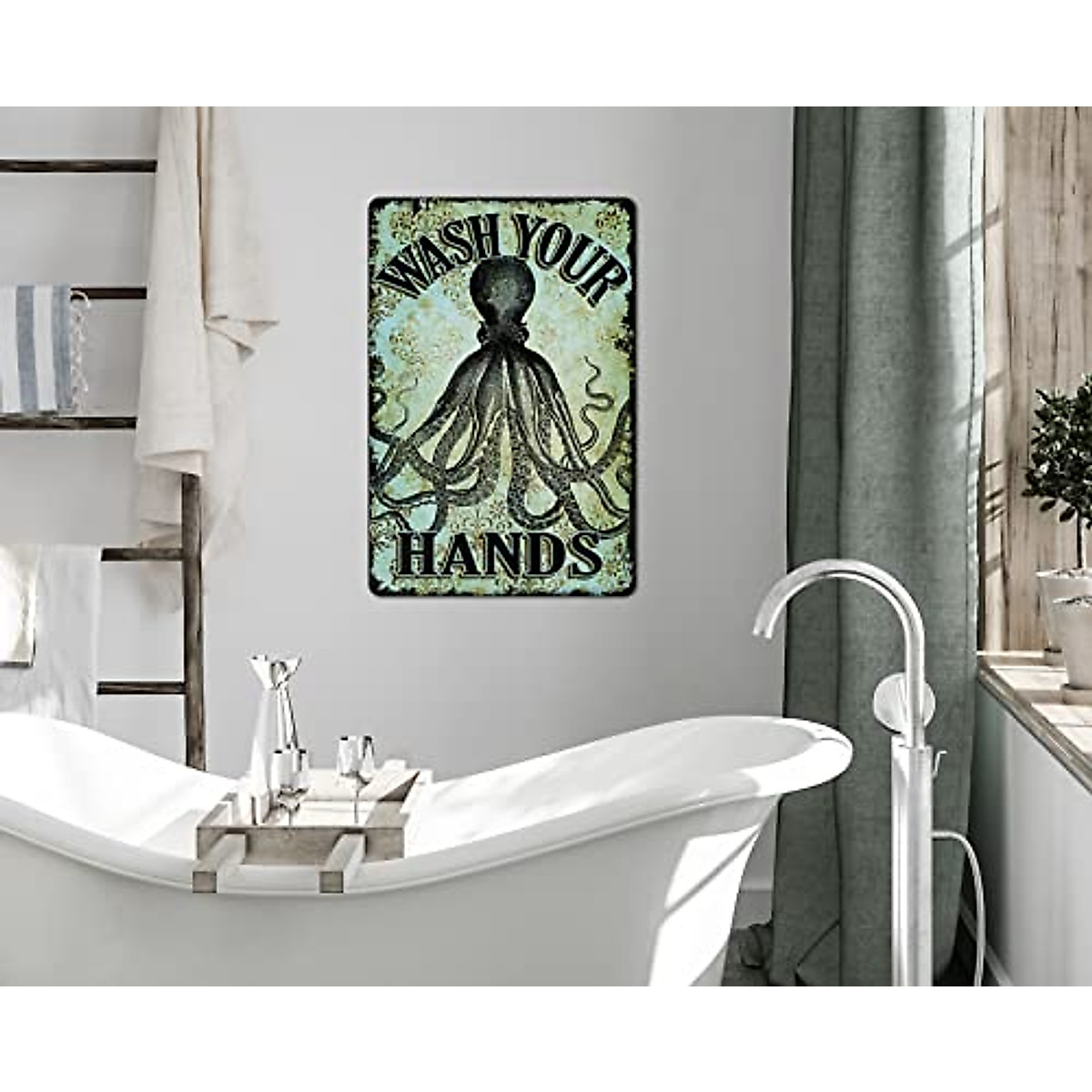 Octopus Wash Your Hands Bathroom Wall Metal Sign