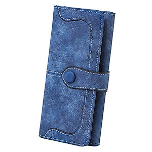 Cynure Women's Vegan Leather 17 Card Slots Card Holder Long Big Bifold Wallet,Navy
