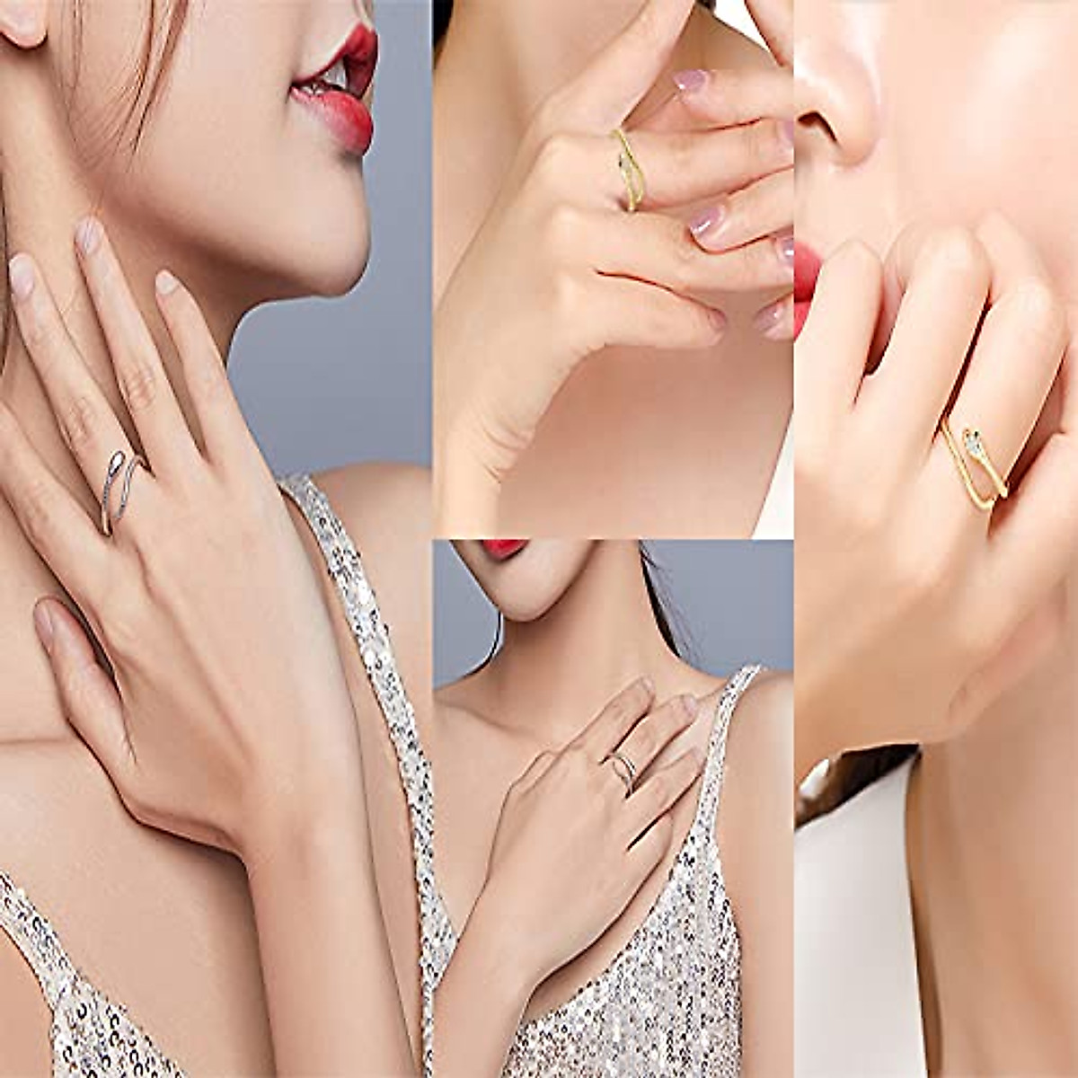 Adjustable Cool Versatile Snake Ring Minimalist Bohemian Evil Eye Animal Rings Inlaid with Zircon Gold Plating for Women Girls-Silver