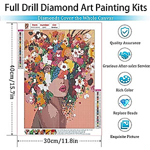 GemZono Diamond Art Painting Kits for Adults&Kids-Flower Women Full Drill Diamond Dots Paintings for Beginners 5D Diamond Art Paint DIY for Girls Crafts&Home Wall Decor 12x16inch