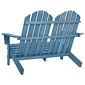 Tidyard 2-Seater Patio Adirondack Chair Solid Wood Fir Blue Outdoor Fire Pit Chair Wooden Garden Armchair for Porch Pool Lawn Deck Backyard Balcony Outdoor