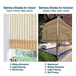LETAU Wood Window Roman Shades, Bamboo Light Filtering Window Blinds for Outdoor Home, Office, Kitchen, Pattern 6