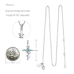 March Birthstone Necklace for Women Birthday Gifts Mom Wife Daughter Love Rose Flower Hope Leaves Aquamarine Jewelry for Her Sterling Silver