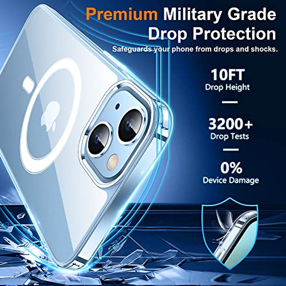 SPIDERCASE Clear Designed for iPhone 14 Case/iPhone 13 Case, Magnetic [2 Pcs Tempered Glass Screen Protector] [Military Grade Drop Protection] Slim Thin Cover