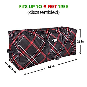 ProPik Christmas Tree Storage Bag, Fits Up to 9 Ft. Tall Disassembled Tree, 25" Height X 20" Wide X 65" Long, Heavy Duty Plaid Storage Container, Constructed of Durable 600D Oxford Material(Tree storage bag)