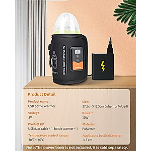 TOWOOZ Bottle Warmer, Baby Bottle Warmer USB Charging Easy to Operate Milk Warmer with LCD Digital Display Screen Lightweight Portable Bottle Warmer (Type 1)