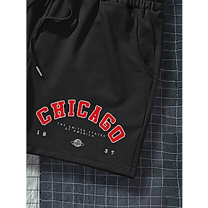 Floerns Men's Letter Graphic Print Drawstring Waist Workout Track Shorts Black M