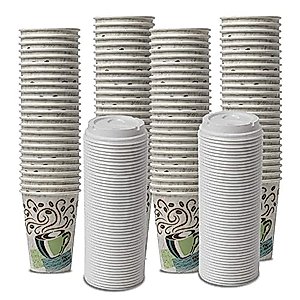 Dixie PerfecTouch WiseSize Coffee Design Insulated Paper Cup, 16oz Cups and Lids Bundle (16 oz, 100 Cups, 100 Lids)