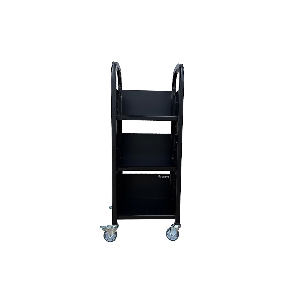 Workington Single Bank Rolling Book Truck Book Cart with 3 Flat Shelves, Library Book Cart with Swivel Lockable Casters 3000 Black