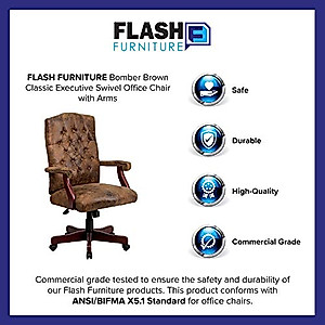 Flash Furniture Bomber Brown Classic Executive Swivel Office Chair with Arms