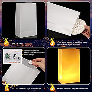 Supervitae 200 Pieces Plastic Luminaria Bags Set Including 100 and LED Waterproof Candle for Christmas Decorations, Hanukkah Lights, Easter, Wedding White