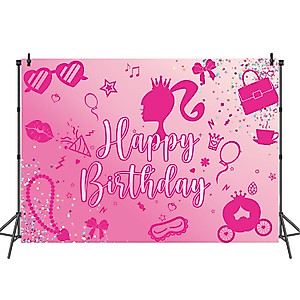Pink Diamond Sequins Princess Happy Birthday Backdrop Girl Birthday Ball Party Banner Decoration Background Pink Room Birthday Party Photography (5x3FT(150x90cm))