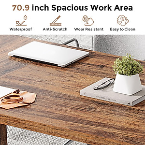 Condemo 70.9 inch Simple Office Computer Desk, Large Executive Desk, Modern Industrial Study Writing Table Workstation, Business Furniture for Home Office, Rustic Brown