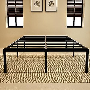 Caplisave Full Size High Metal Platform Bed Frame,Max 3500lbs Heavy Duty Metal Slat Support,14 Inch Underbed Storage,Easy Assembly，No Box Spring Needed，Black