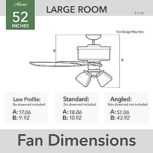 Hunter Fan Company 51110 Builder Indoor Ceiling Fan with LED Light and Pull Chain Control, 52", Matte Silver Finish