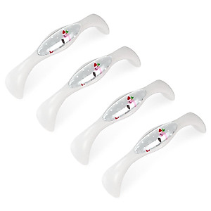 RODAILYCAY Merry Christmas 4 Packs Kitchen Drawer Pulls, Crystal Glass Cabinet Handles Pulls, Cupboard Door Knobs, Kitchen Hardware Pulls for Dresser Drawers