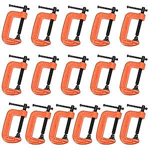 ZEONHEI 16 Pieces 2 Inches Orange Mini C Clamp, Malleable Iron C-Clamp G Clamp for Woodworking, Welding, and Building, 2-Inch Jaw Opening, 1-3/16-Inch Throat Depth